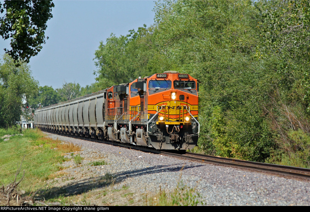BNSF 4800 heads Sb on this ns grain train.